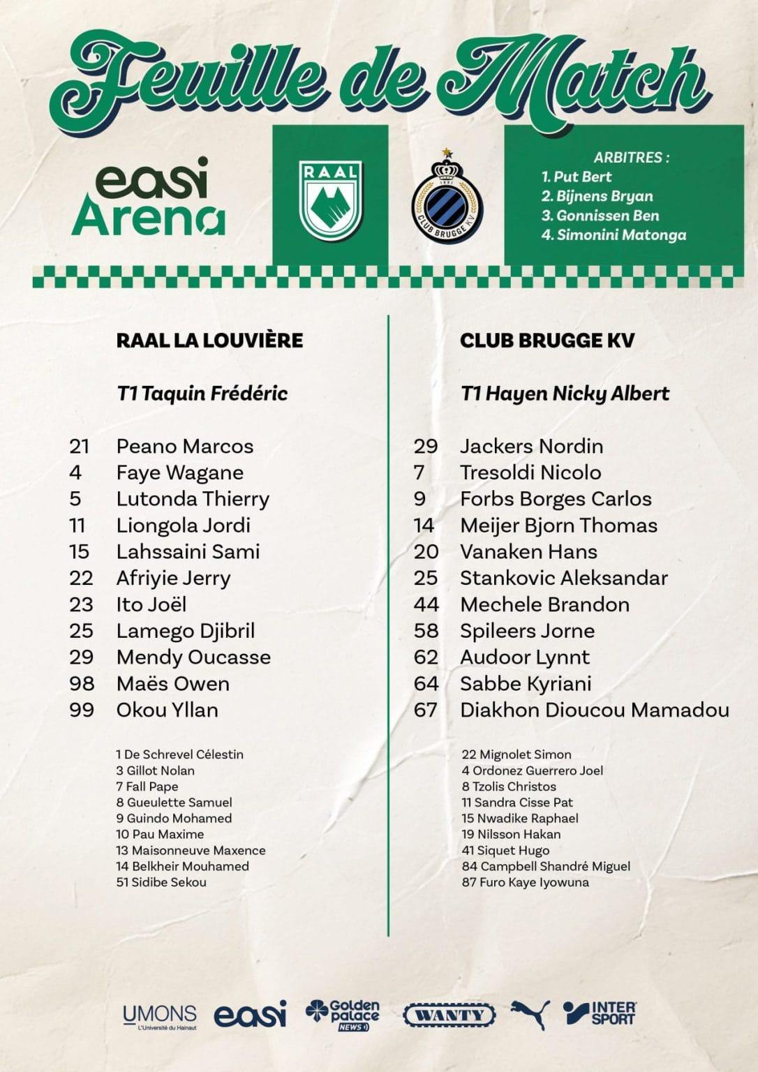 Feuille de match - RAAL La Louvière
